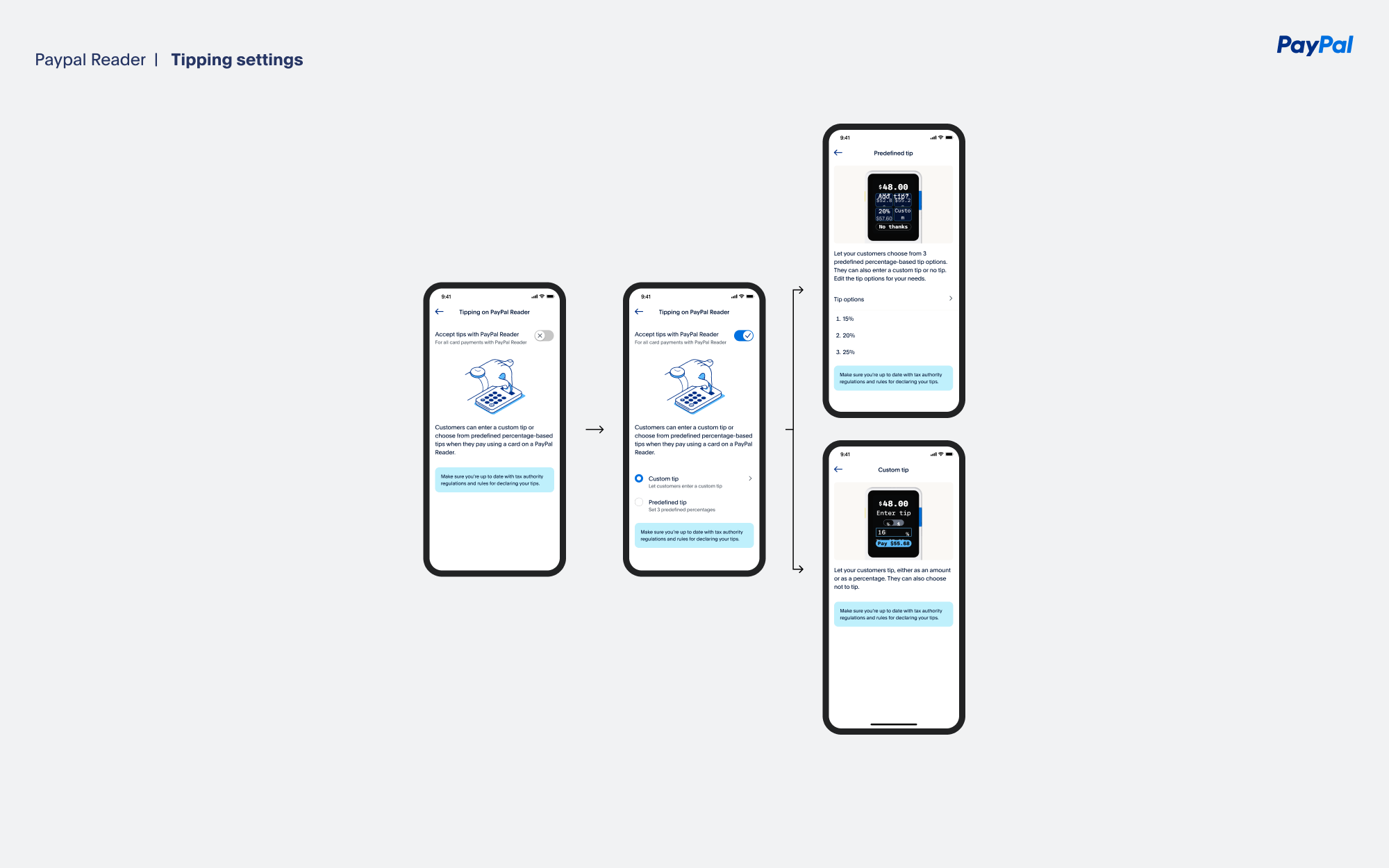 Tipping Settings Page for PayPal reader