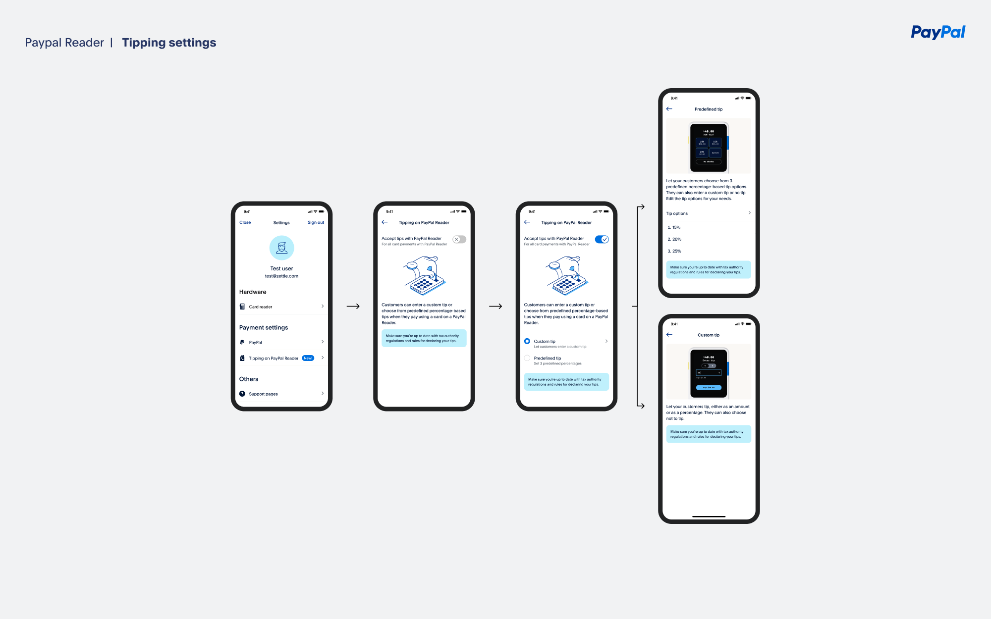 Tipping Settings Page for PayPal reader