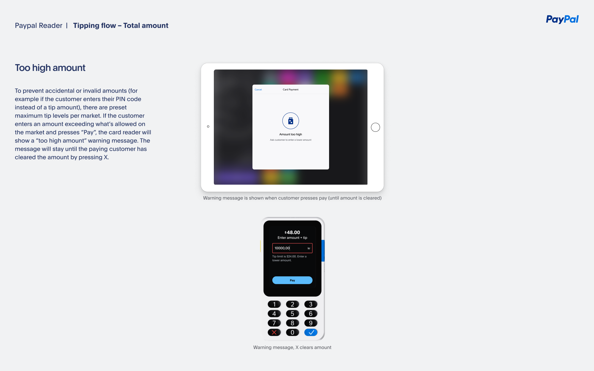 Tipping amount too high in total amount tipping flow with PayPal Reader