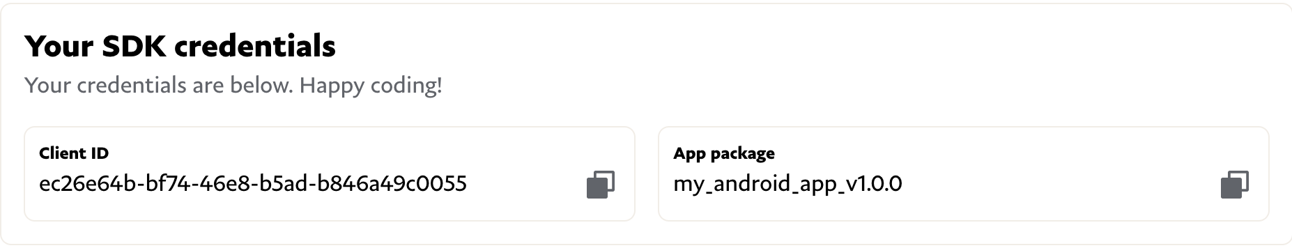 Example of app credentials.